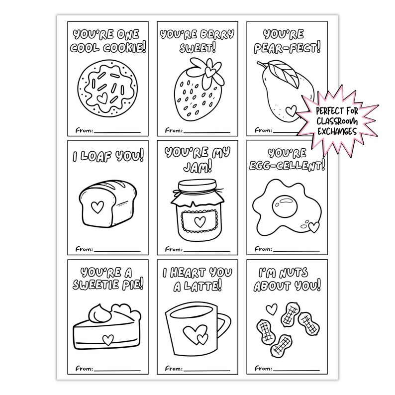 Valentine’s Day Coloring Cards for Kids, 36 Printable Valentine Cards ...