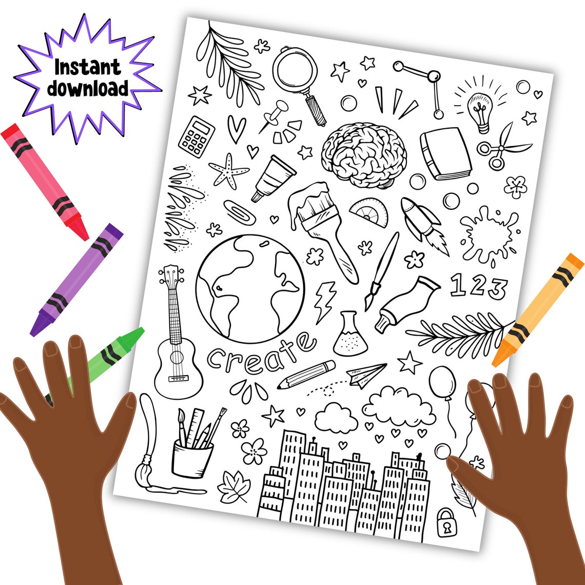 Creative Coloring Page, Printable Activities for Kids - Etsy