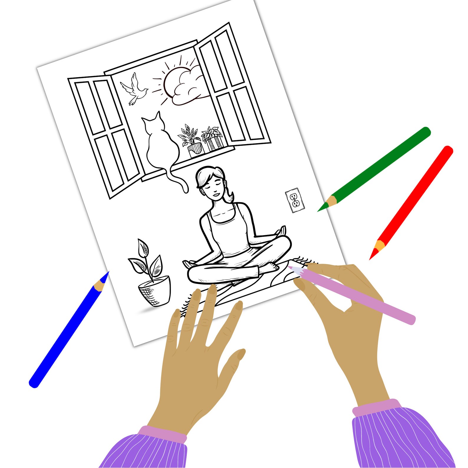 Meditation Coloring Page, 1 Printable Meditation Coloring Sheet for ...