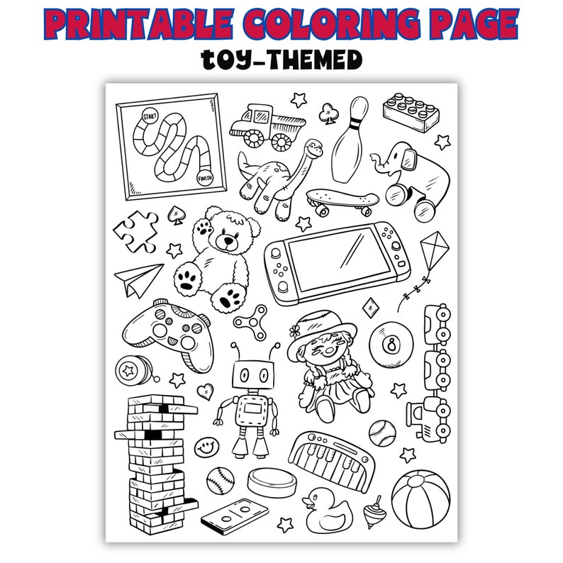 Toy & Game Themed Printable Coloring Page, Activity for Kids, Instant ...