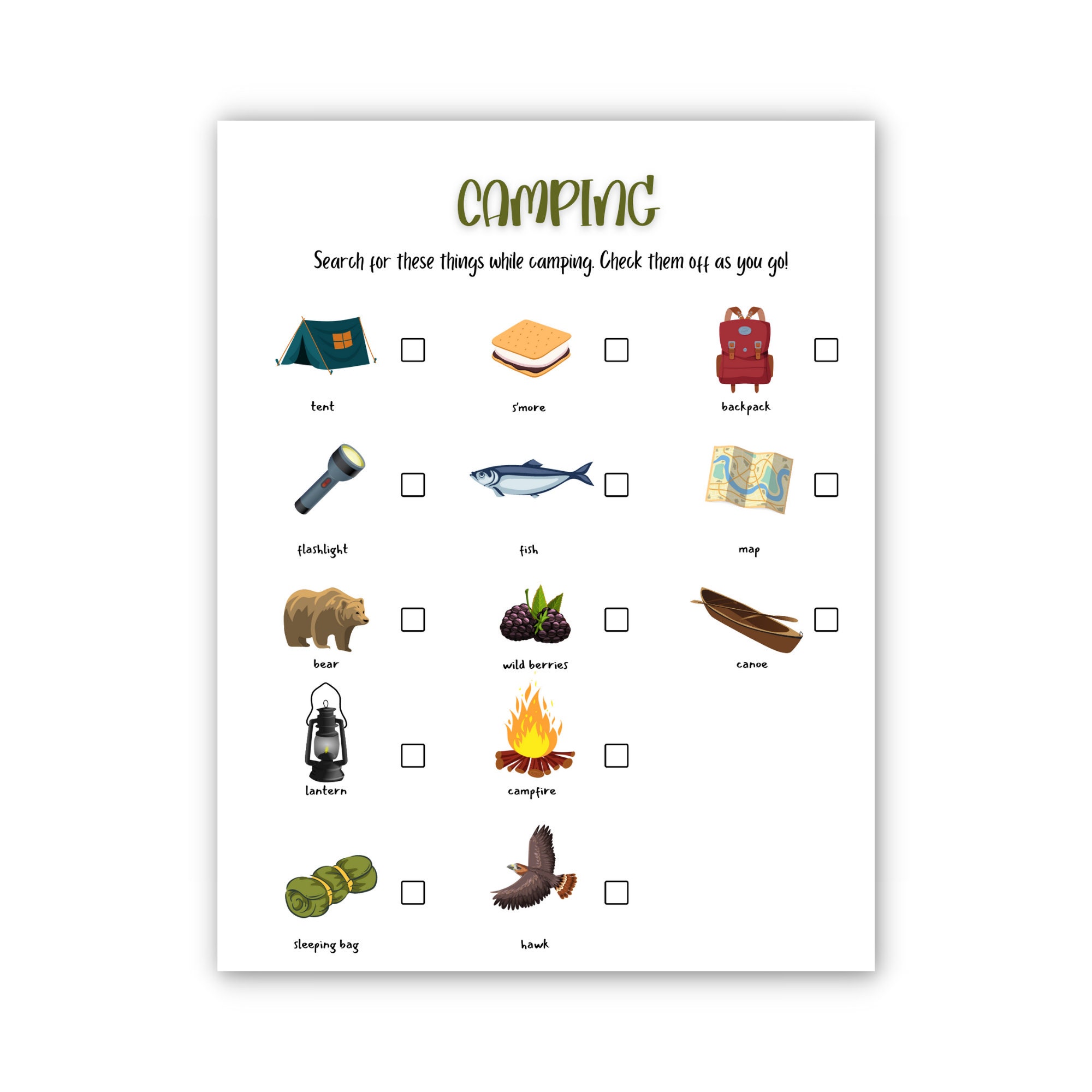 Printable Camping Scavenger Hunt, Kids Treasure Hunt, Print at Home ...