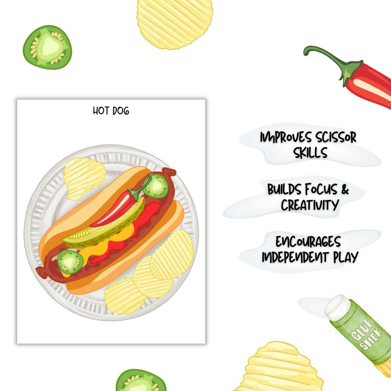 Hot Dog Cut & Create Craft, Printable Food Activity for Kids, Pretend ...