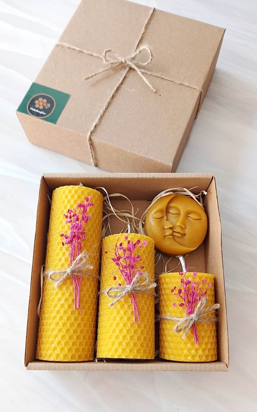 Beeswax Candle %100 Natural Wax. Candle Ift Set. Honey Aroma. Allergy ...