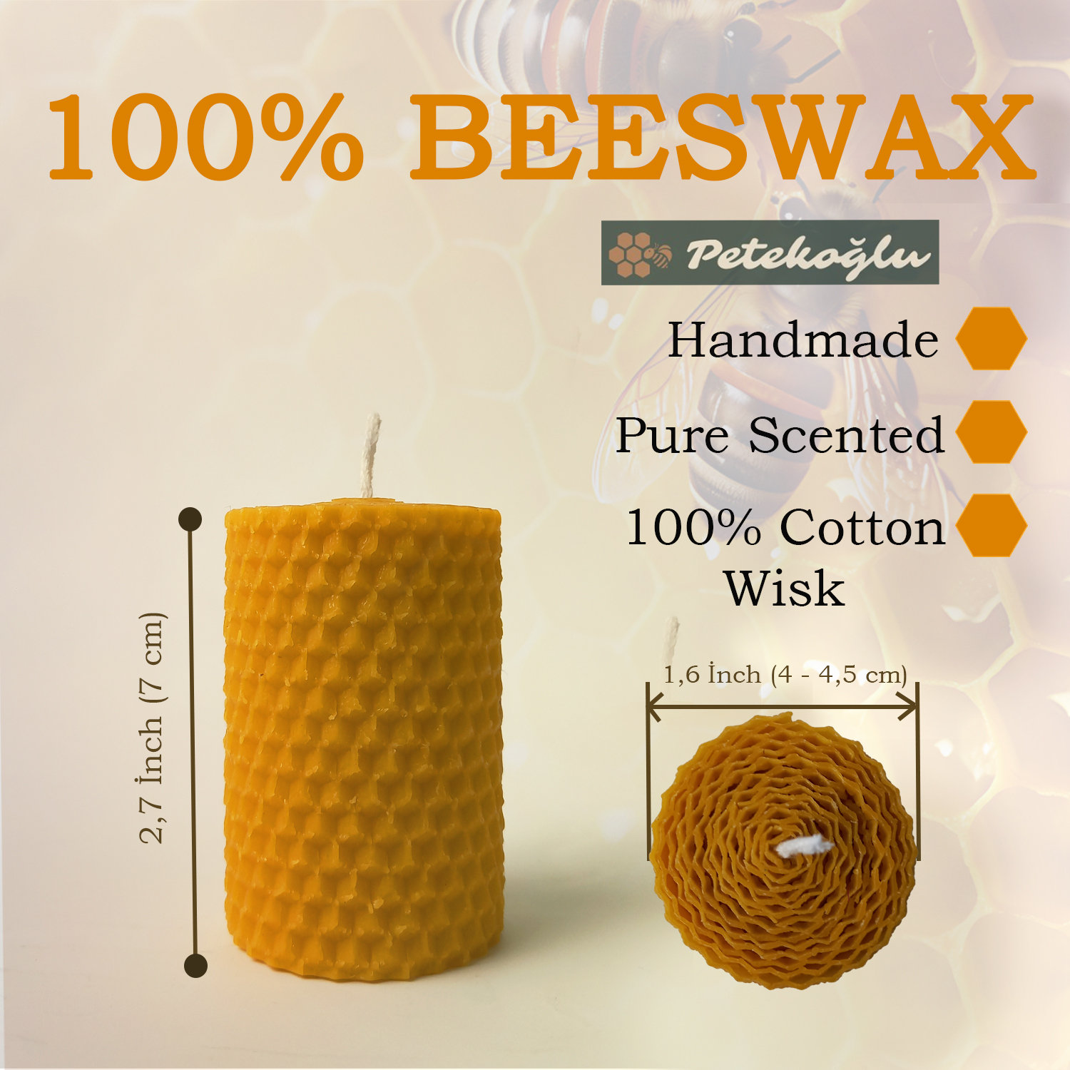 Beeswax Candle %100 Natural Wax. Candle Ift Set. Honey Aroma. Allergy ...
