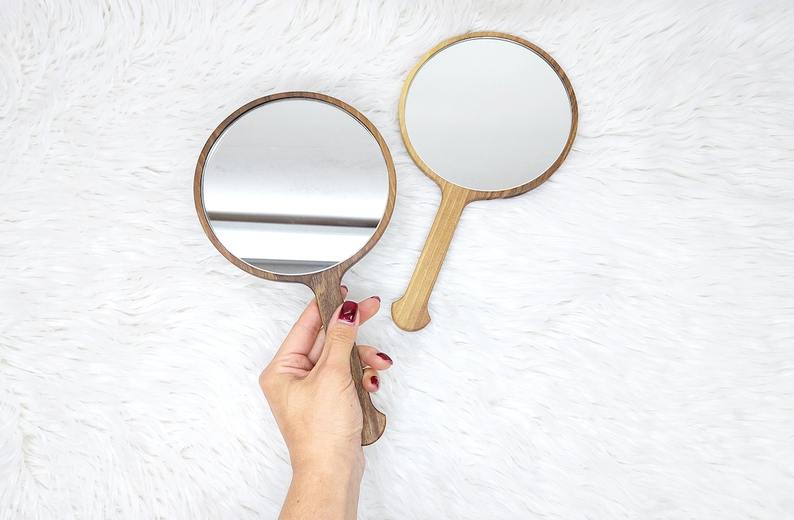 Wooden Hand Mirror With Handle Makeup Mirror Self Care Gift - Etsy
