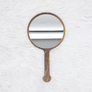 Wooden Hand Mirror With Handle Makeup Mirror Self Care Gift - Etsy