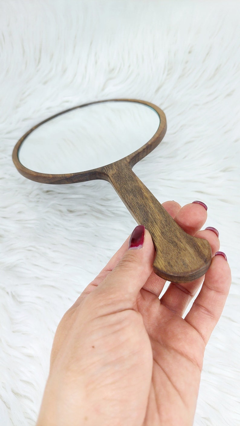 Wooden Hand Mirror With Handle Makeup Mirror Self Care Gift - Etsy