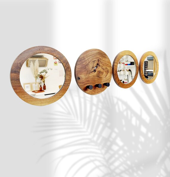Wood Mirror Set Mirror Key Hook Wooden Mirror for Wall Key - Etsy