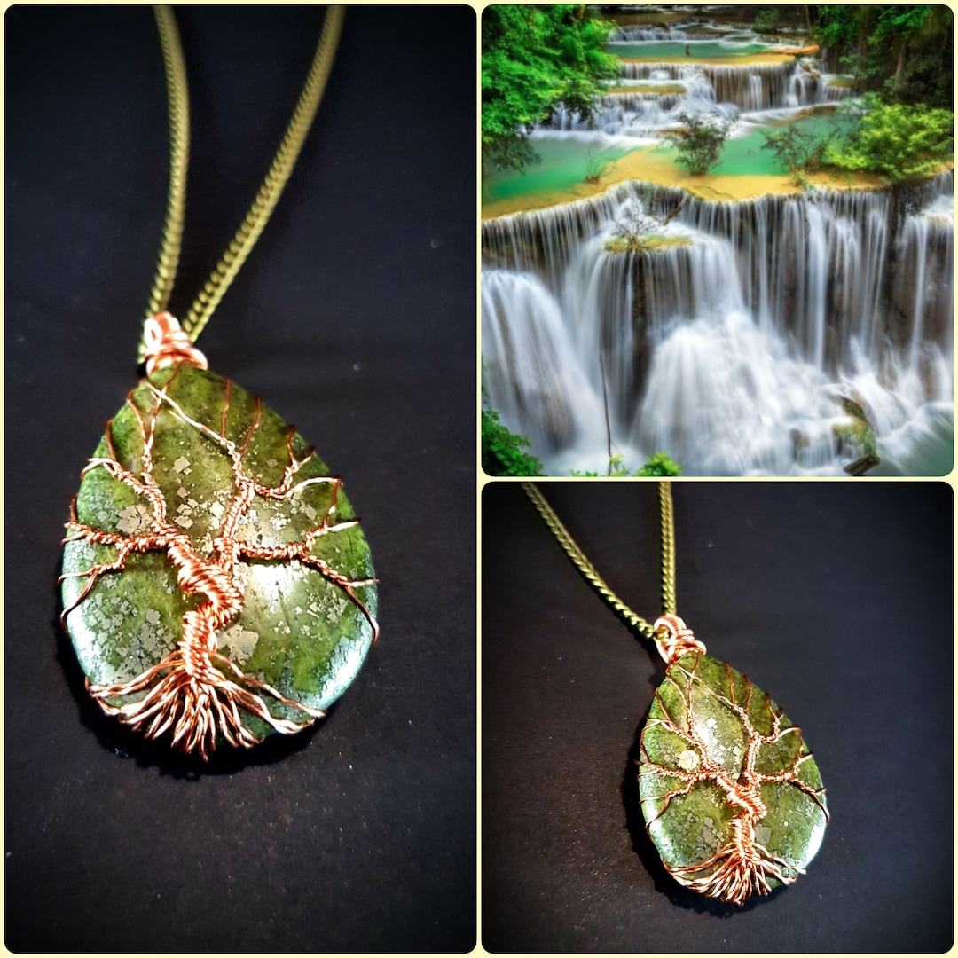 Green Pyrite Tree of Life Pendant/gemstone Necklace/tree of Life ...