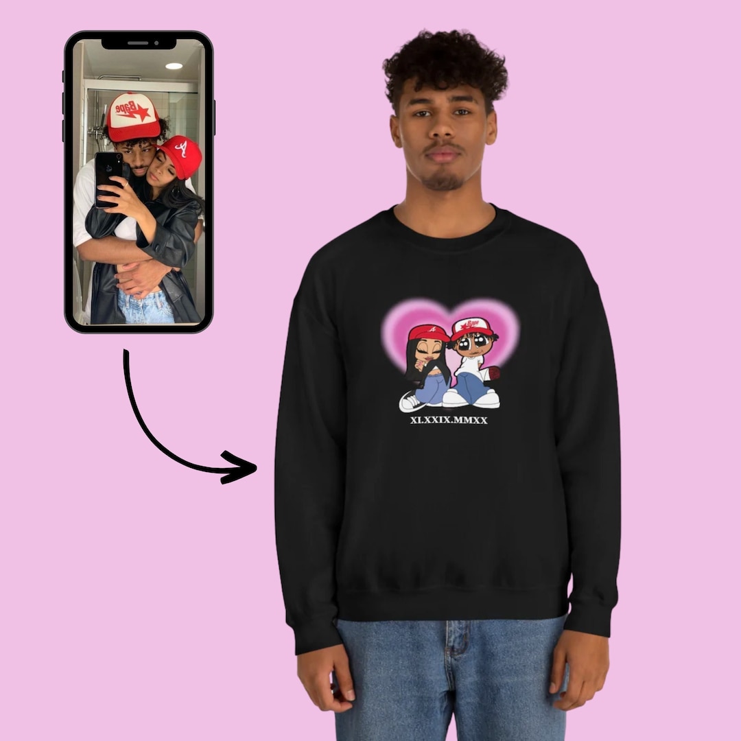 Custom Couple Chicano Portrait Crewneck, Personalised Cartoon Portrait ...