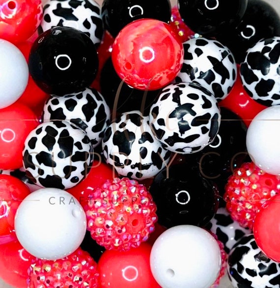Cow Print and Neon Coral 20mm Bubblegum Bead Mix Cow Print - Etsy