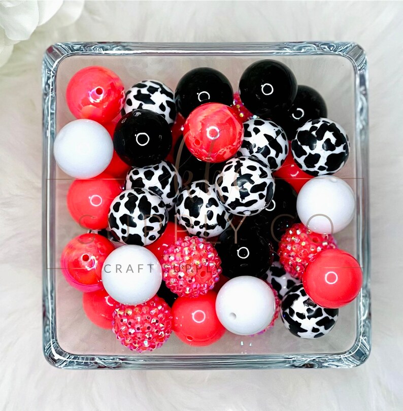 Cow Print and Neon Coral 20mm Bubblegum Bead Mix Cow Print - Etsy