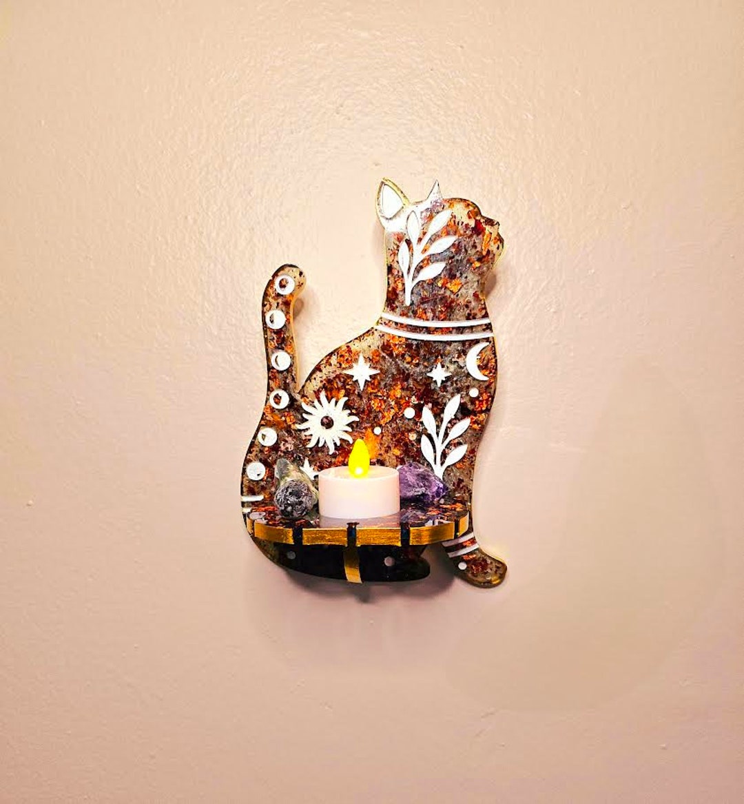 Mystical Resin Cat Crystal Shelf | Crystal Shelf | Cat Shelf | Crystal ...