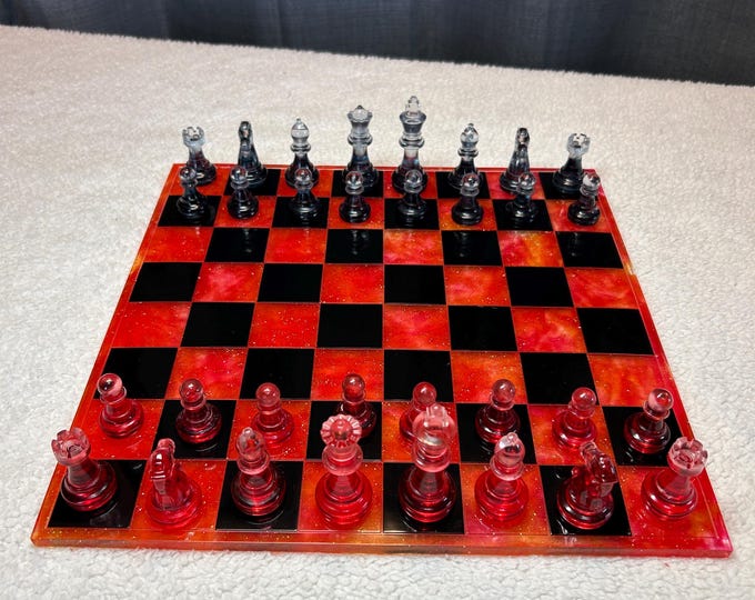 Chess Set, Lava, Resin– Red and Black Epoxy Chess Board With Flame ...