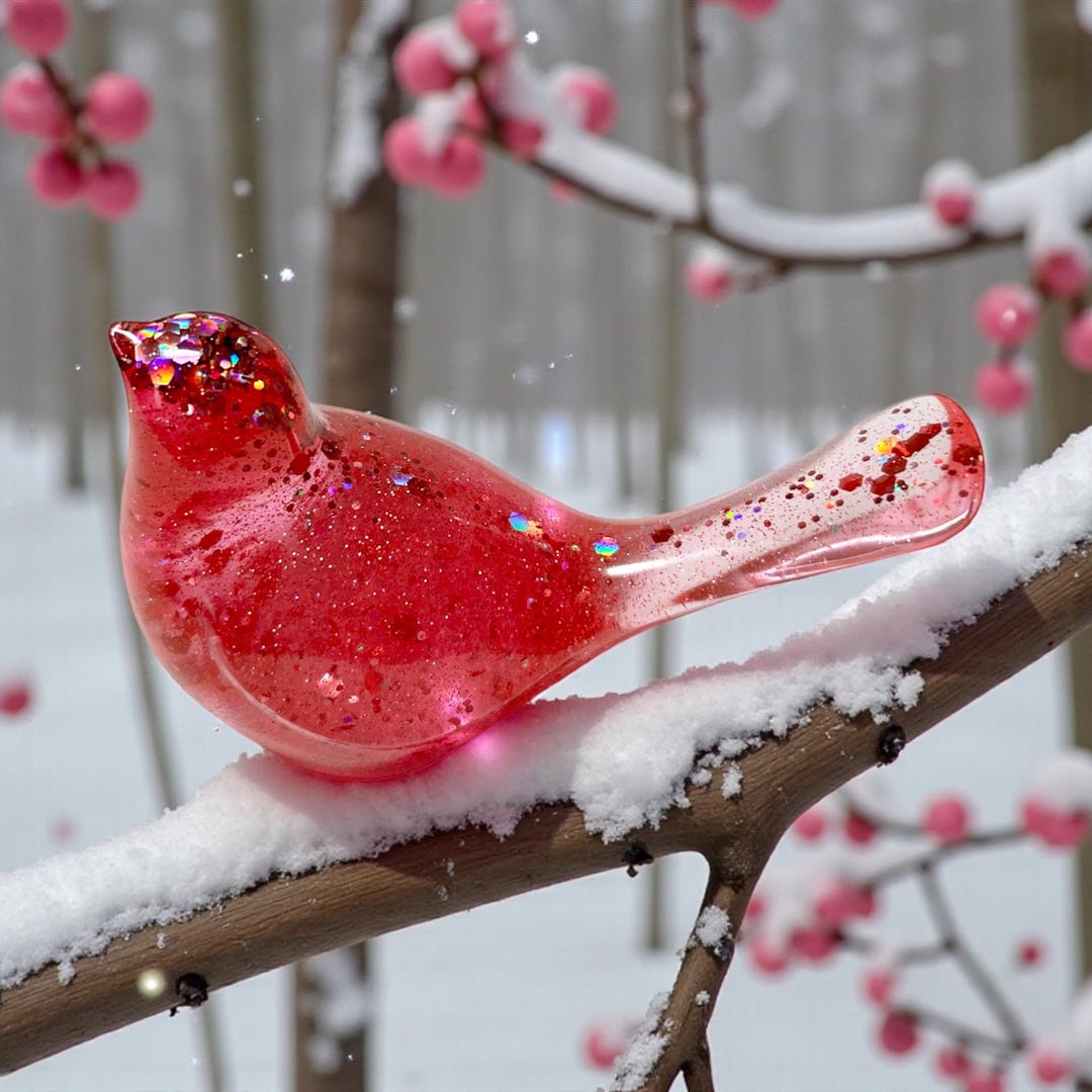 Large Pink Glitter Resin Bird, Fancy Snow Bird - Etsy