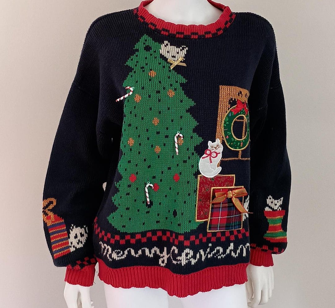 Vintage Kitten Clothes 80s Christmas by Sweater Loft Womens Size L Fun ...