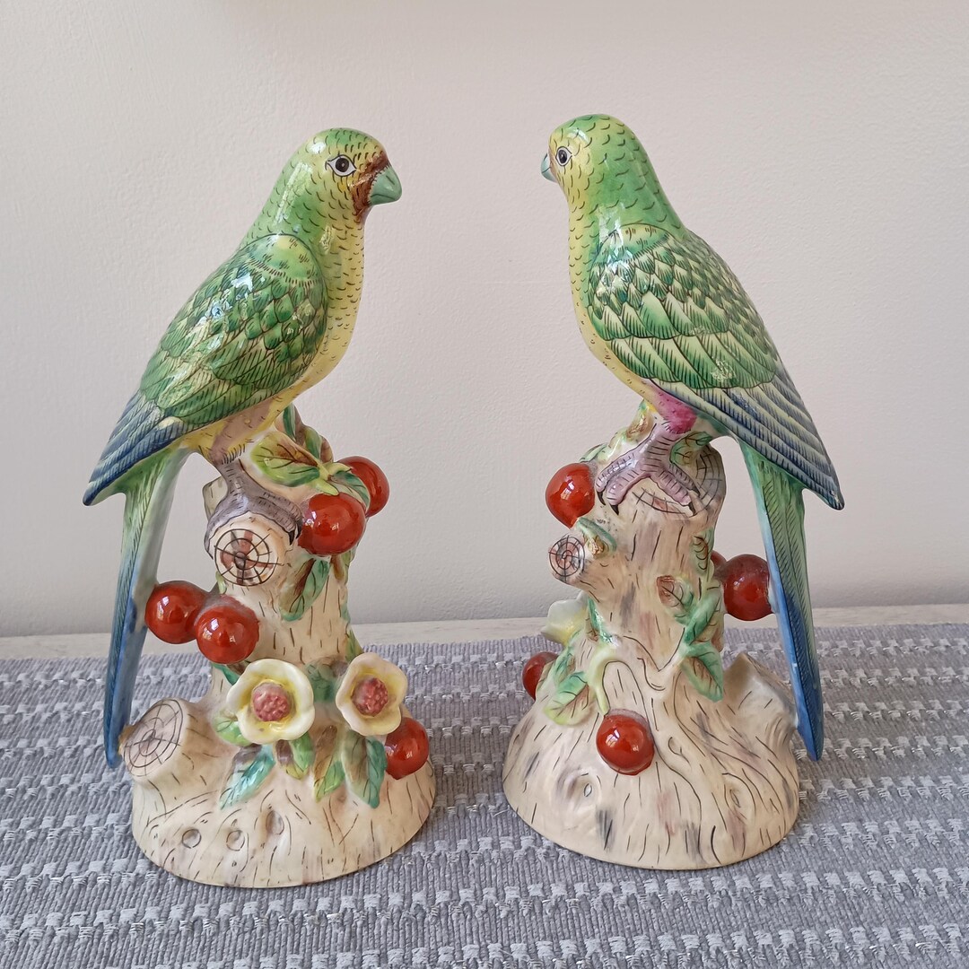 Parrot Figurines Vintage Sadek Hand-painted Tropical Birds With Cherry ...