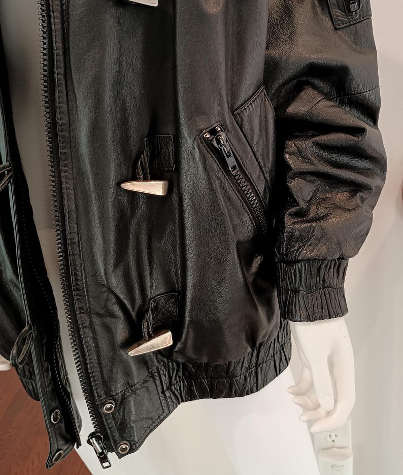 Bomber Leather Jacket Greg Bell With Toggle Buttons - Size Large ...
