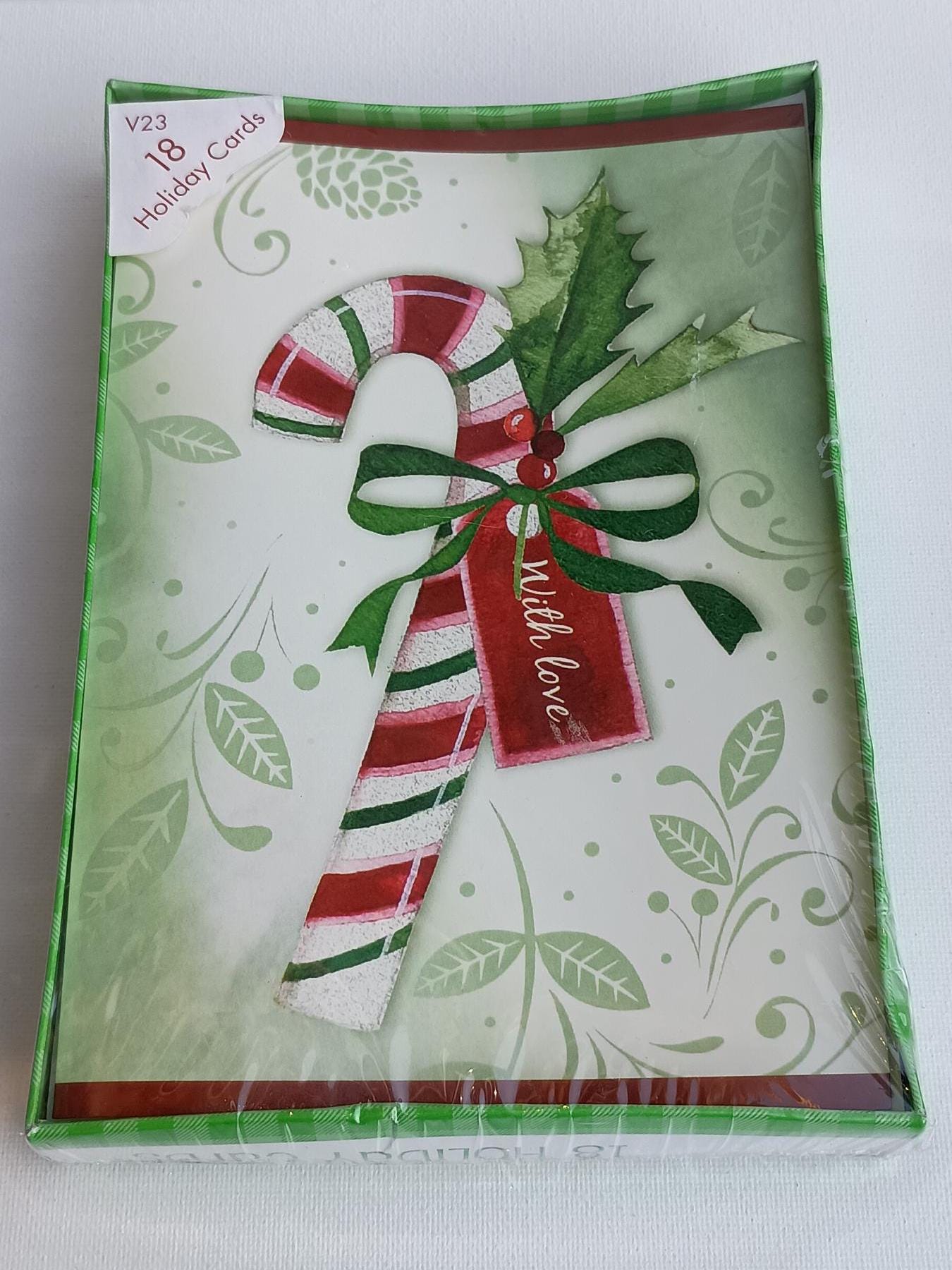 Candy Cane Christmas Cards: Lime Green Holiday Greeting, Set of 18 - Etsy