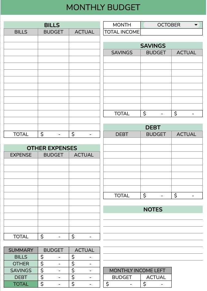 Simple Monthly Budget Template Editable - Etsy