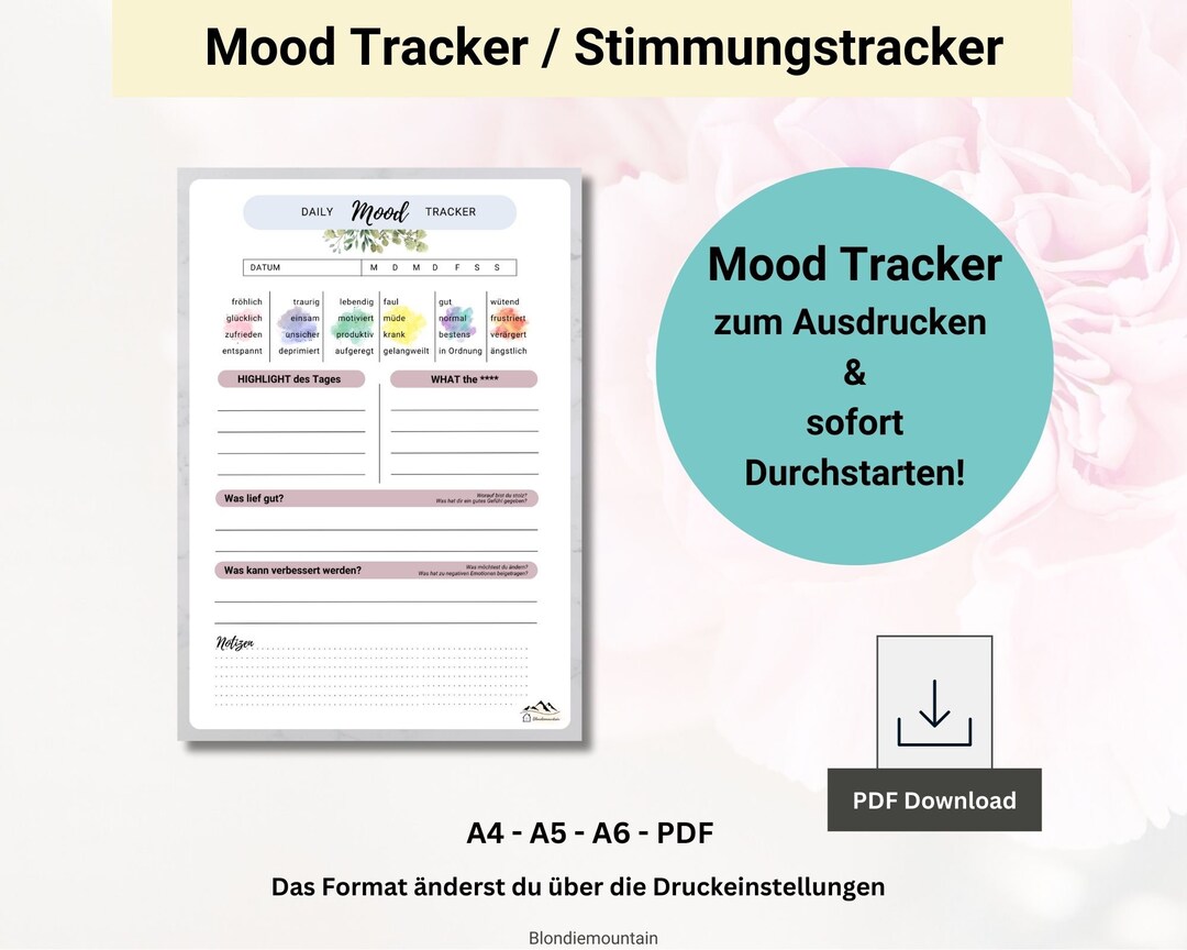 Daily Mood Tracker Mood Tracker Instant Download Printable - Etsy