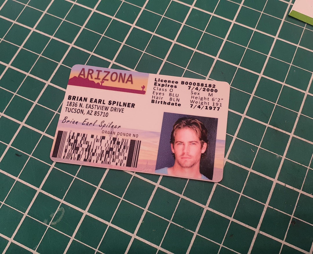 Paul Walker ID Card Plastic Parody Prop Gift Novelty Brian Spilner ...