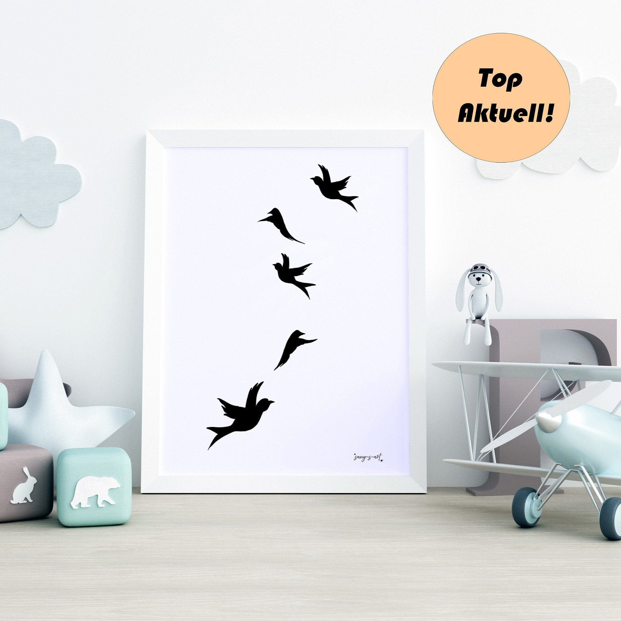 Flying Birds Poster DIN A4 Birds Silhouette Montessori - Etsy