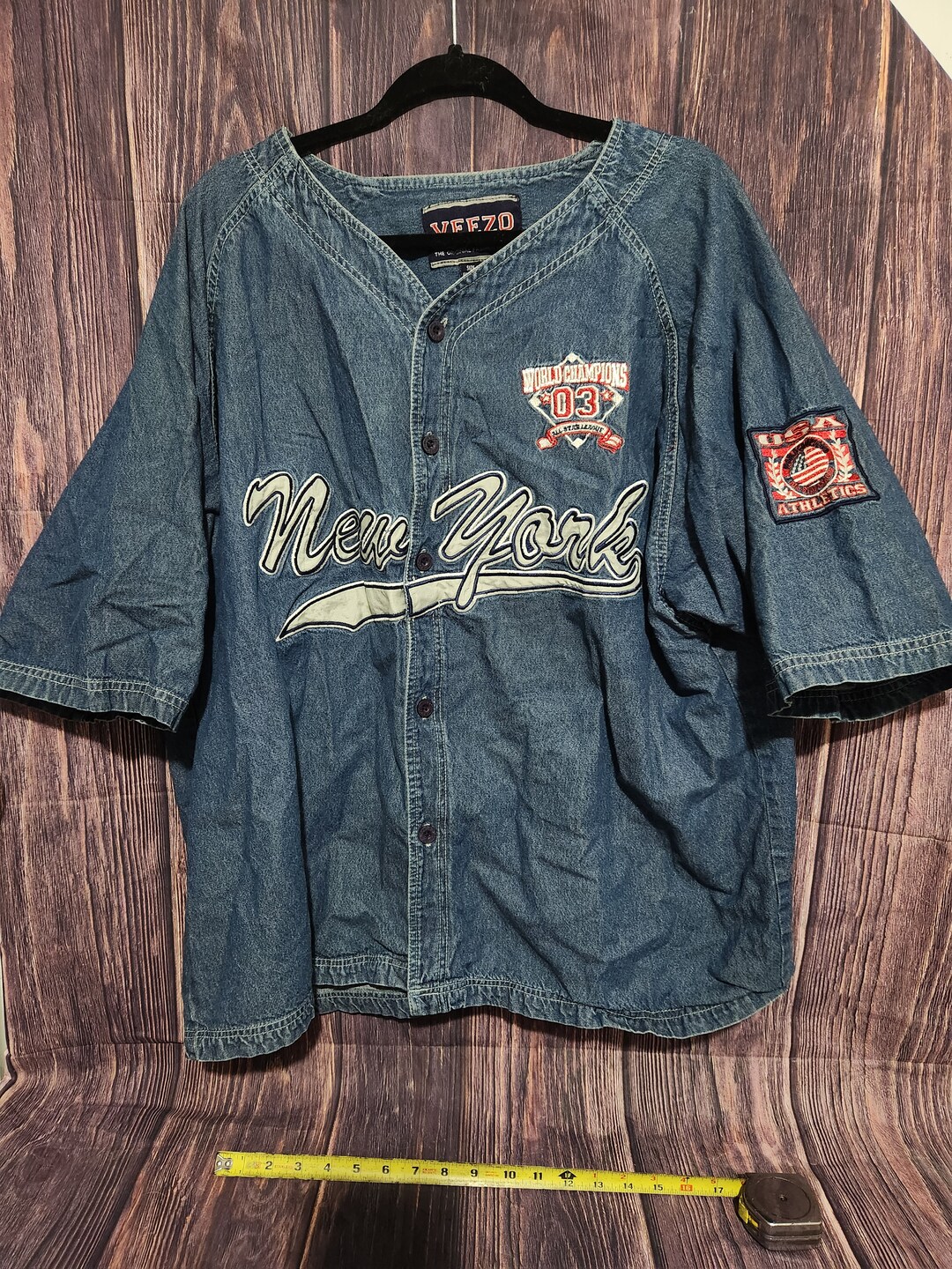 A** Vintage Veezo World Champions 2003 New York Denim Button up Mens XL ...