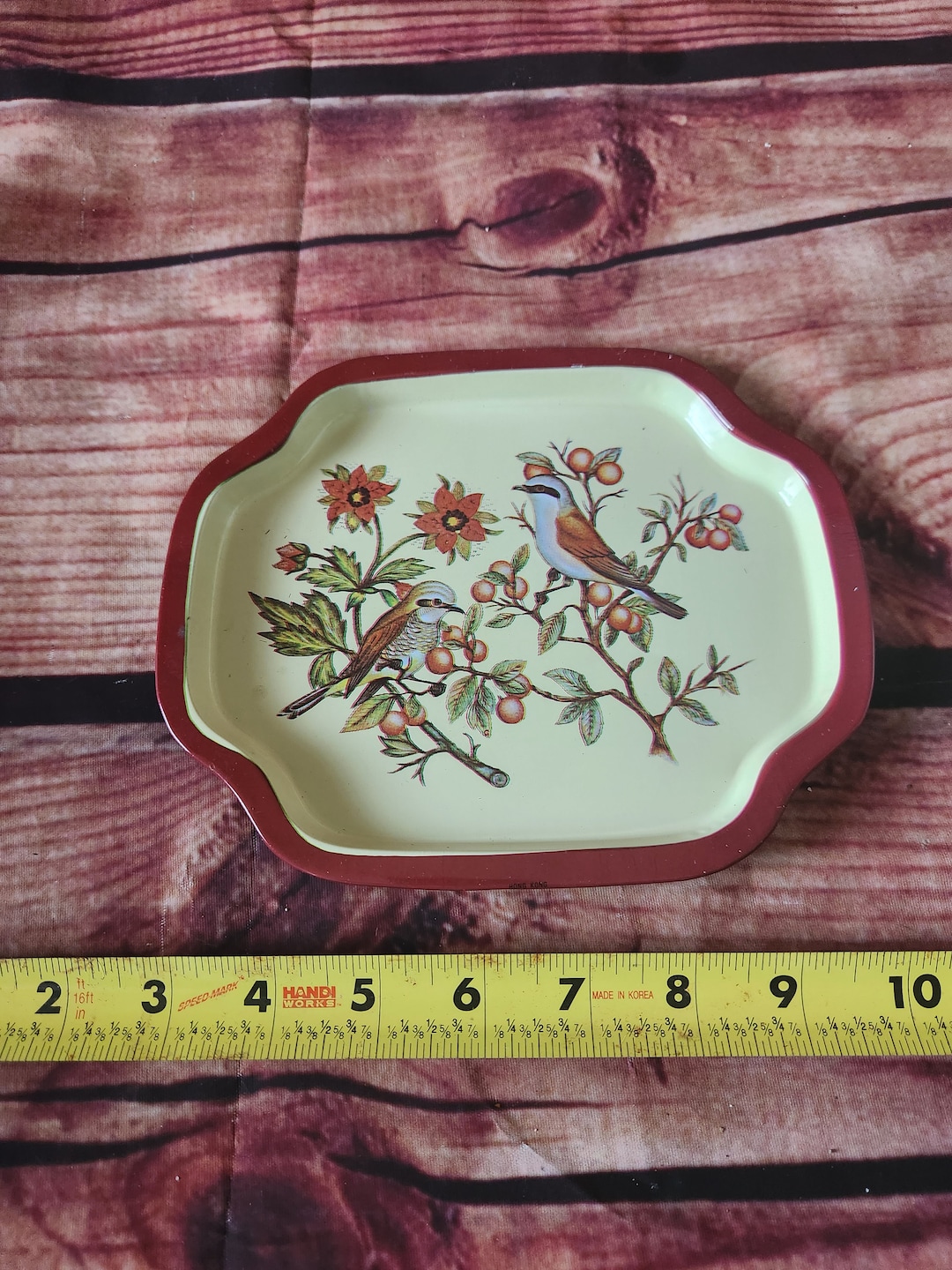 Vintage 1970s Small Metal Snack Tray Orange Birds/berries/flowers ...
