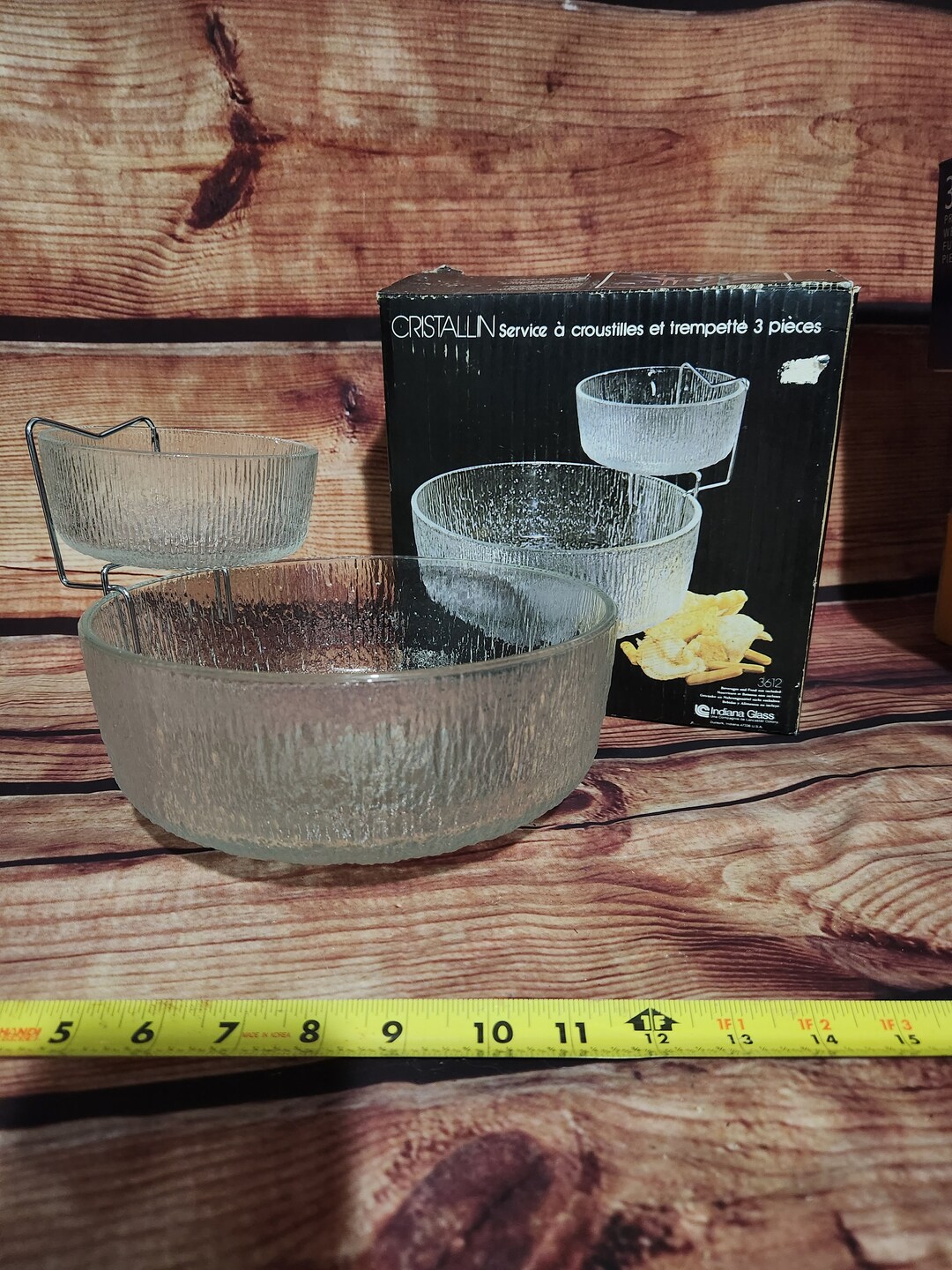 Vintage NOS Indiana Glass Crystal Ice 3 Pc. Chip and Dip Set #3612 - Etsy