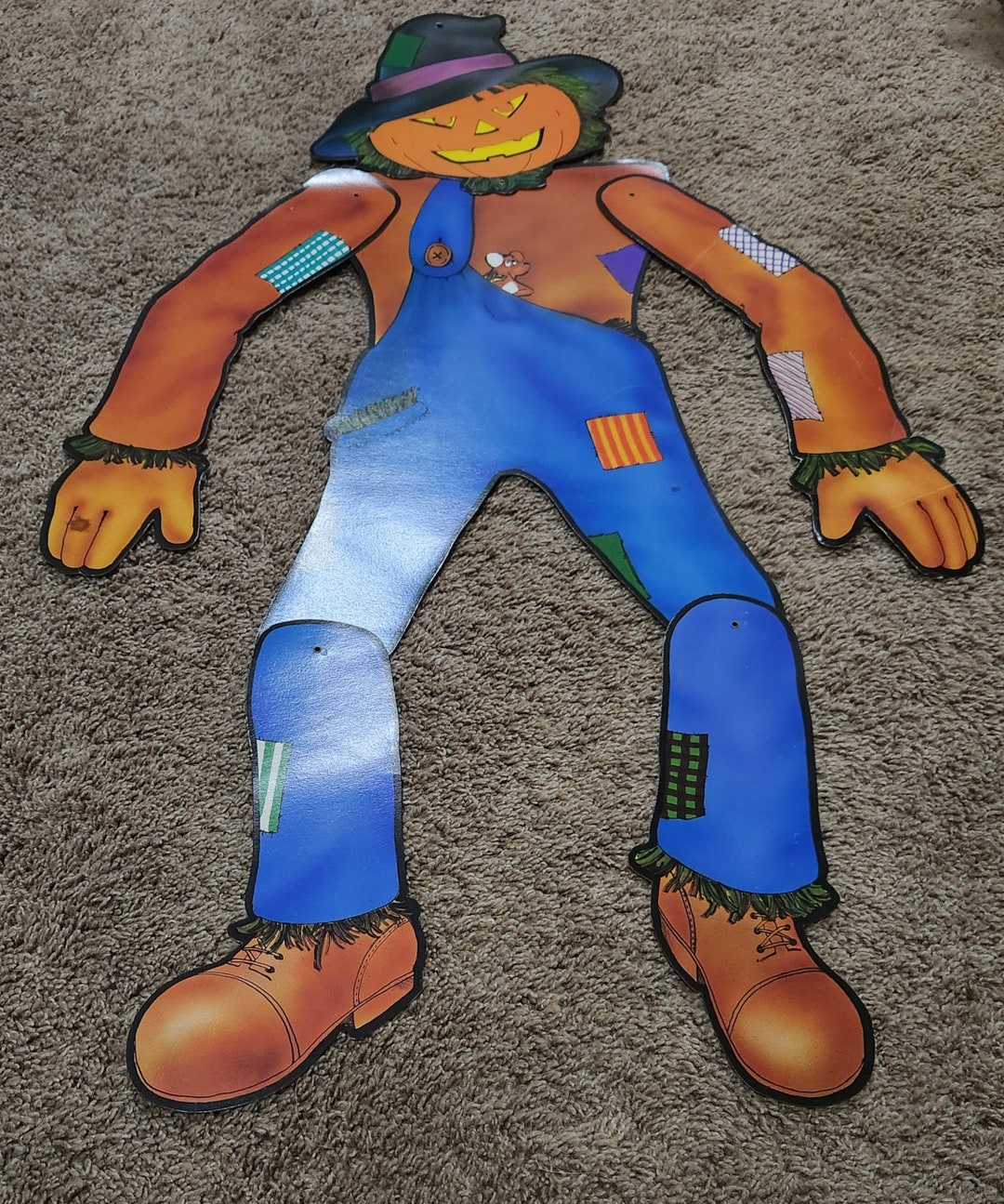 Vintage Die Cut Jointed Pumpkin Scarecrow 36" Single Sided Halloween ...