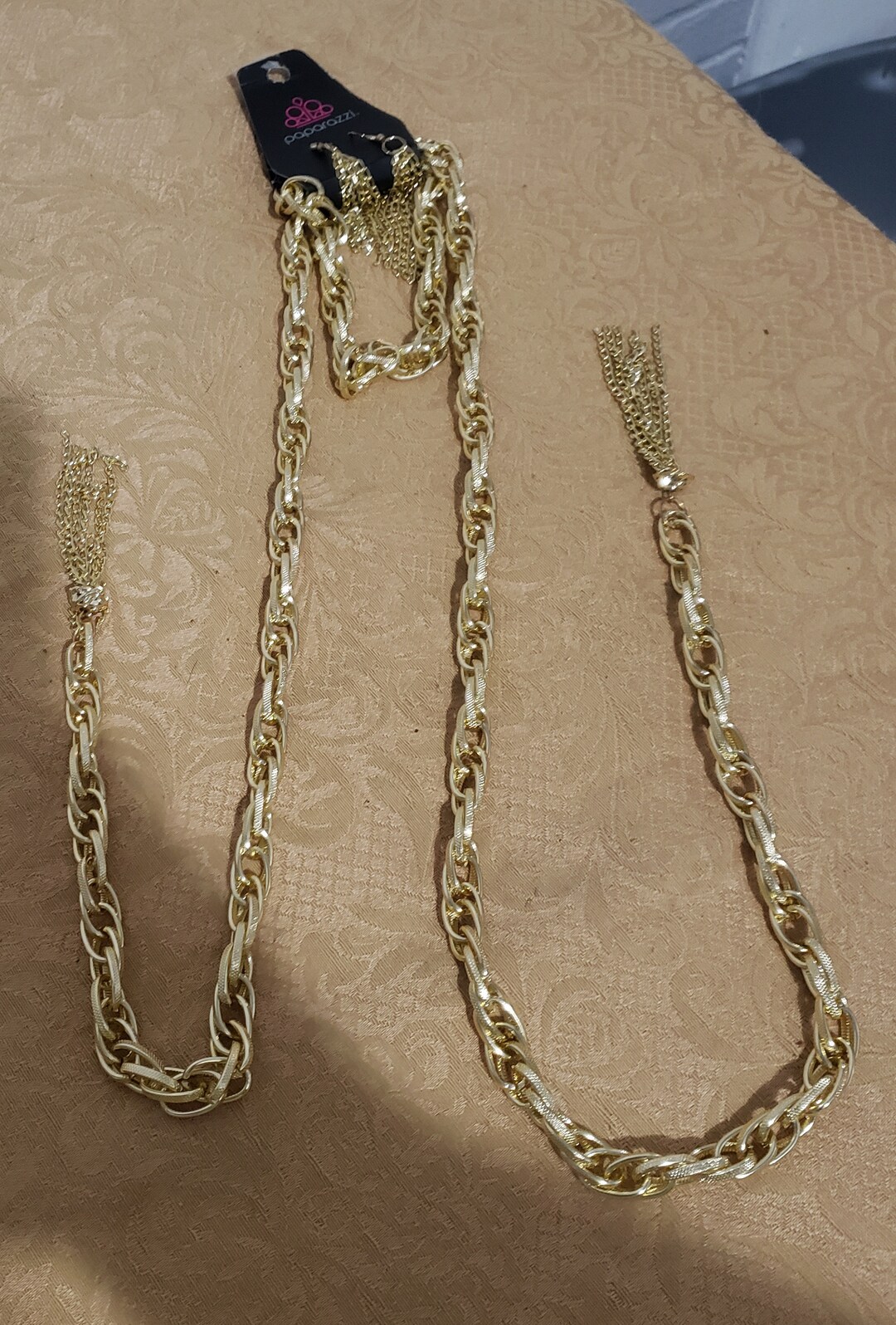New Paparazzi Gold Tone Rope/scarf Necklace and Earrings Set - Etsy