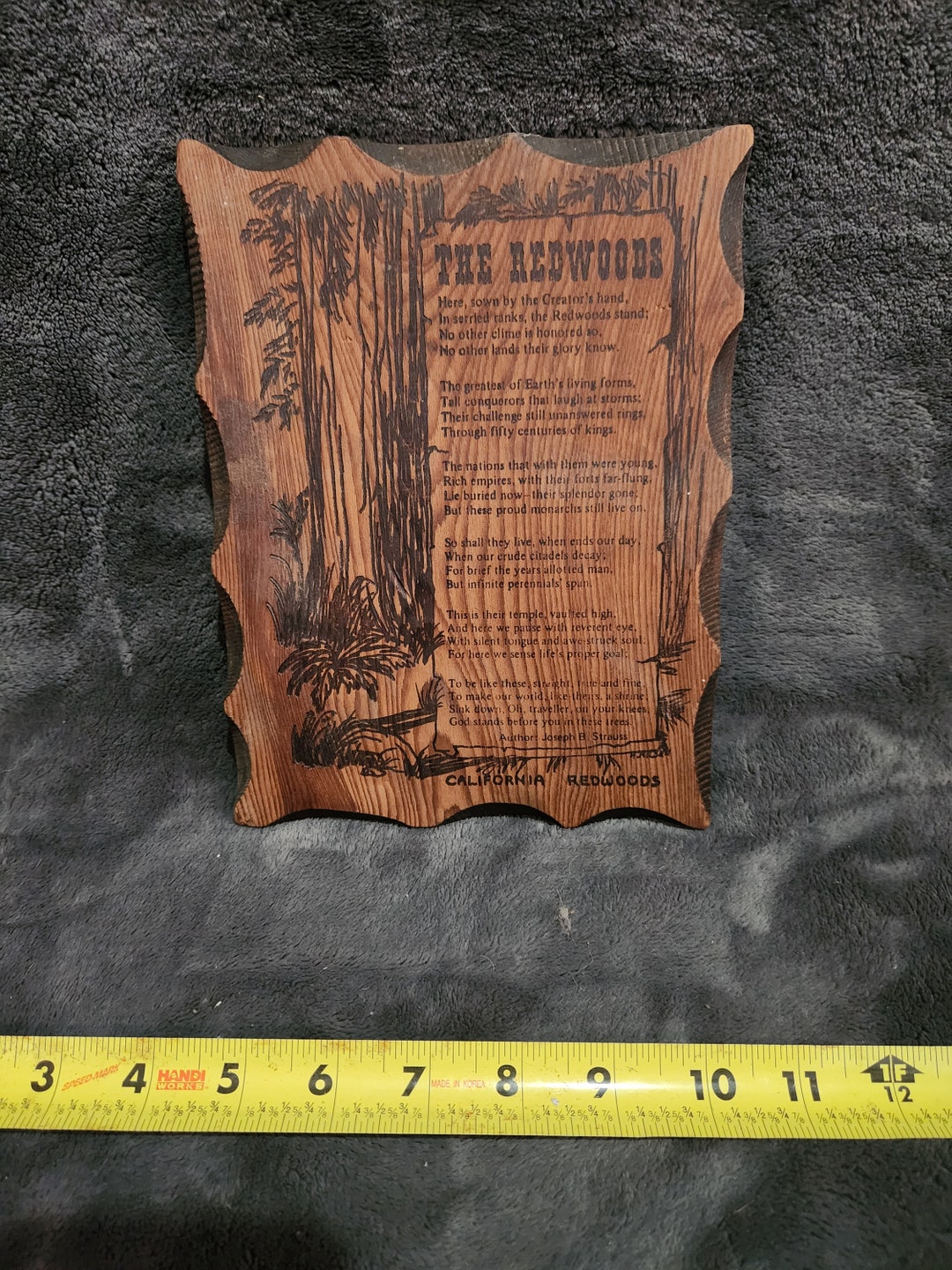J Vintage the Redwoods Poem by Joseph B Strauss Wood Plaque Redwood ...