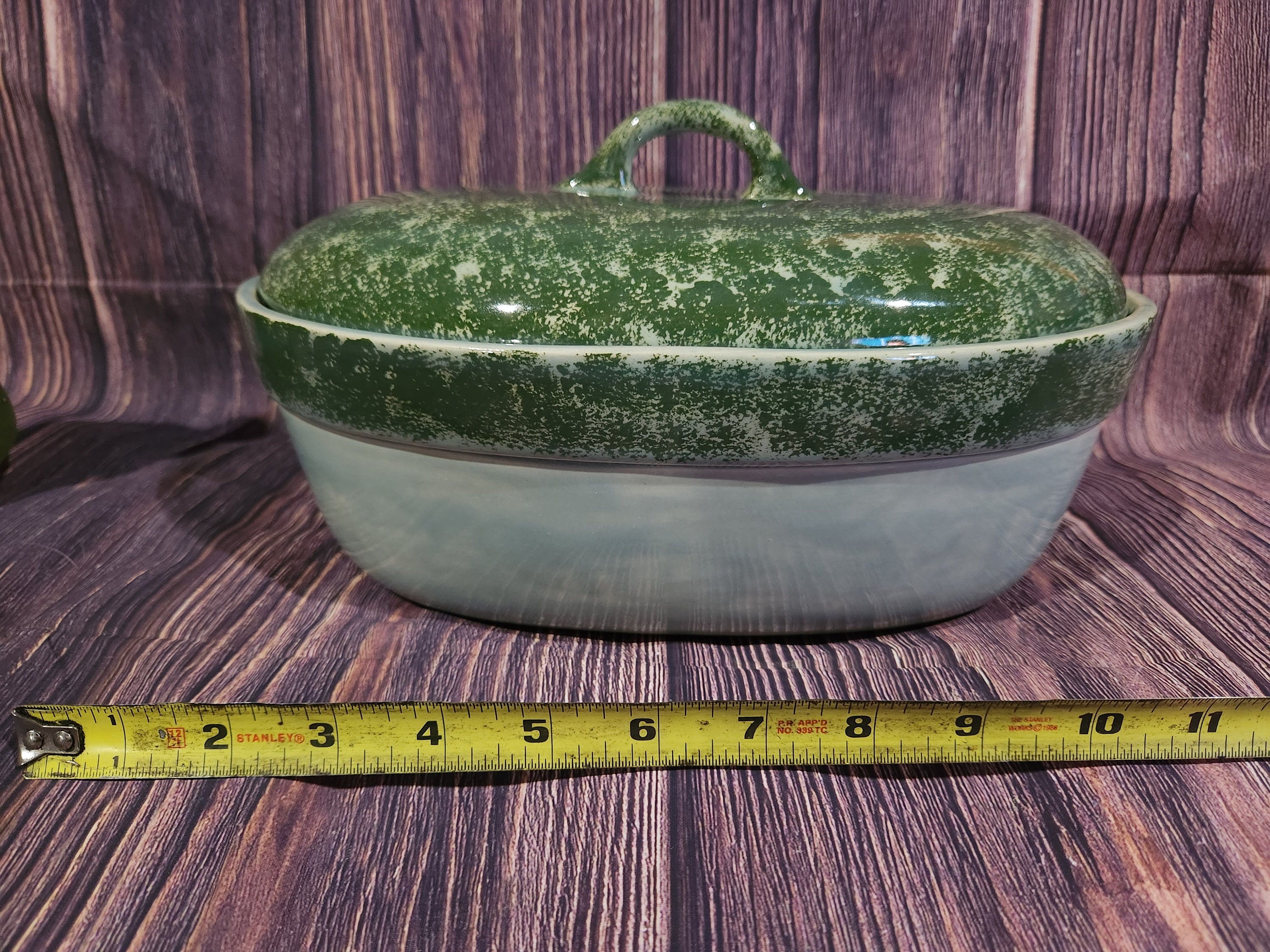 A Vintage Spongeware Covered Dish Green in Color. - Etsy