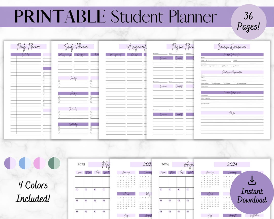 Printable 2024-2025 Student Planner Template | Academic Planner | Back ...