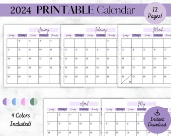 Printable Minimalist 2024 Calendar Template Digital Monthly Calendar ...