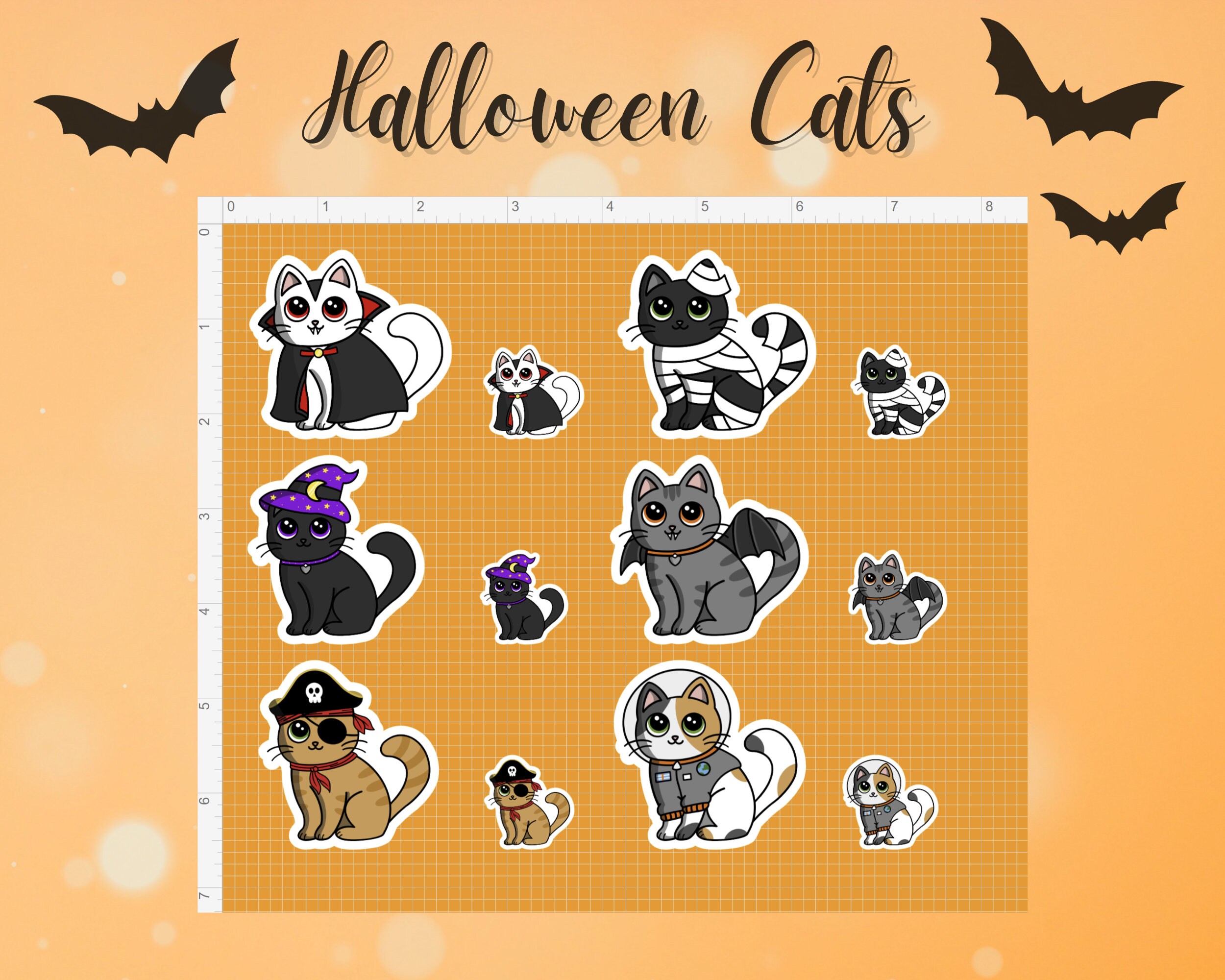 Cute Halloween Cat Stickers Laminated Glossy Vinyl - Etsy