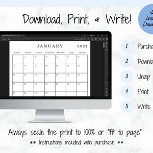 Printable Minimalist 2024 Calendar Template Digital Monthly Calendar ...