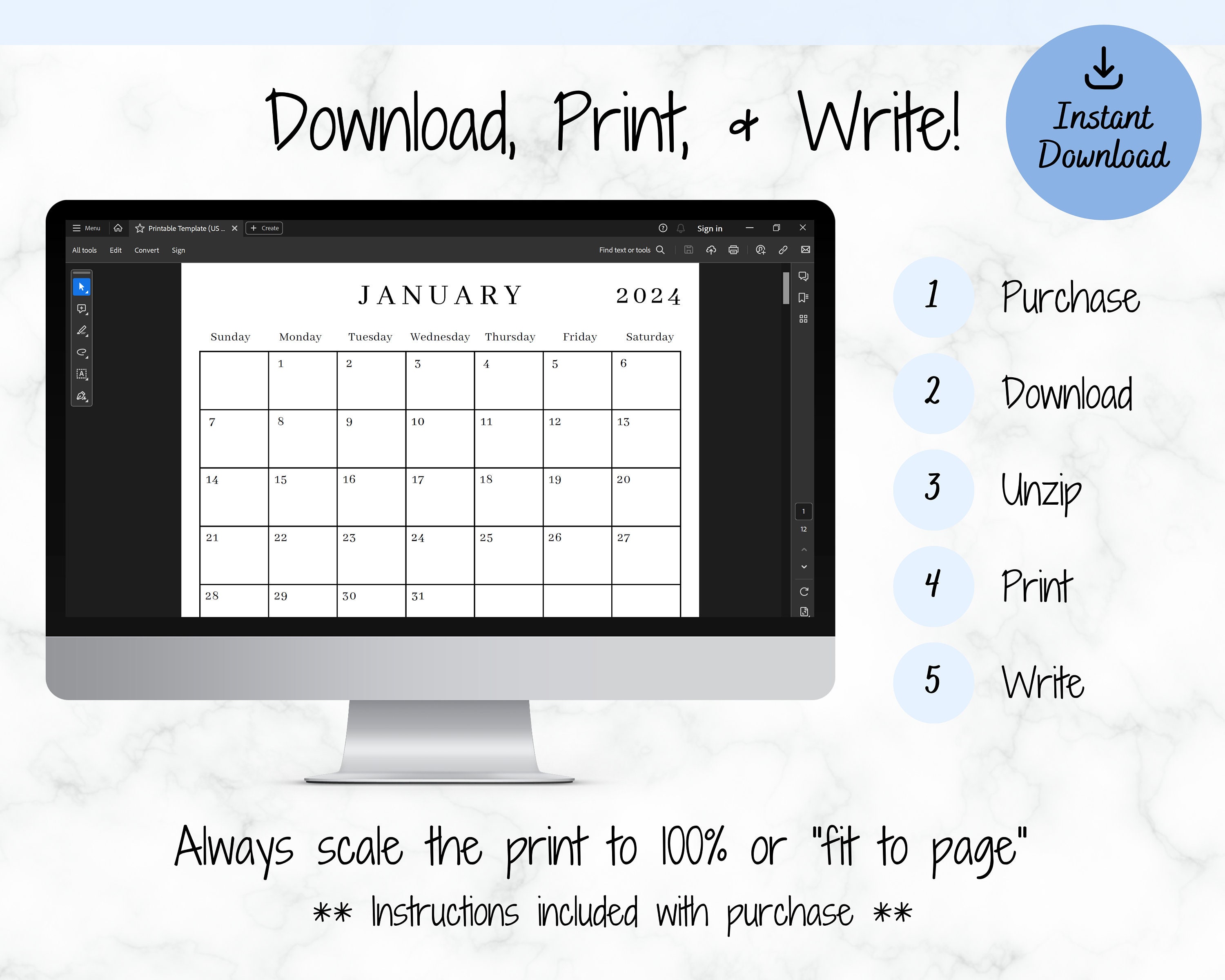 Printable Minimalist 2024 Calendar Template Digital Monthly Calendar ...