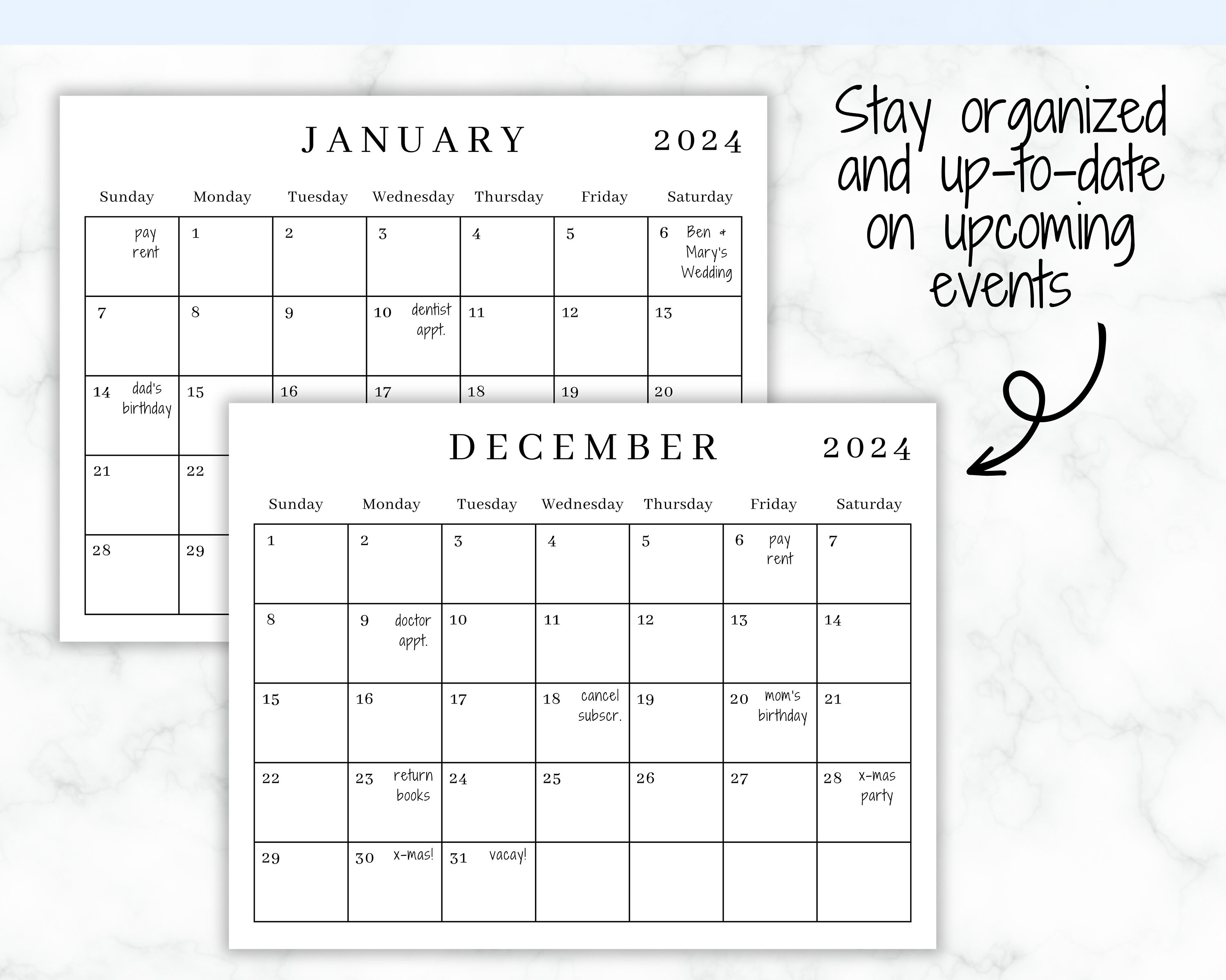 Printable Minimalist 2024 Calendar Template Digital Monthly Calendar ...