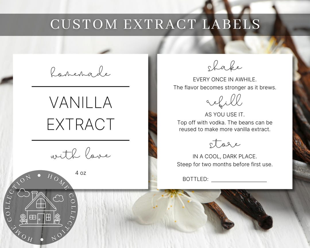 Personalized Vanilla Extract Labels Set of 20 Stickers Front Back ...