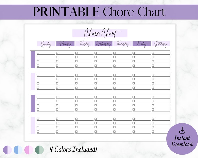 Printable Family Chore Chart Template Household Cleaning PDF US Letter ...