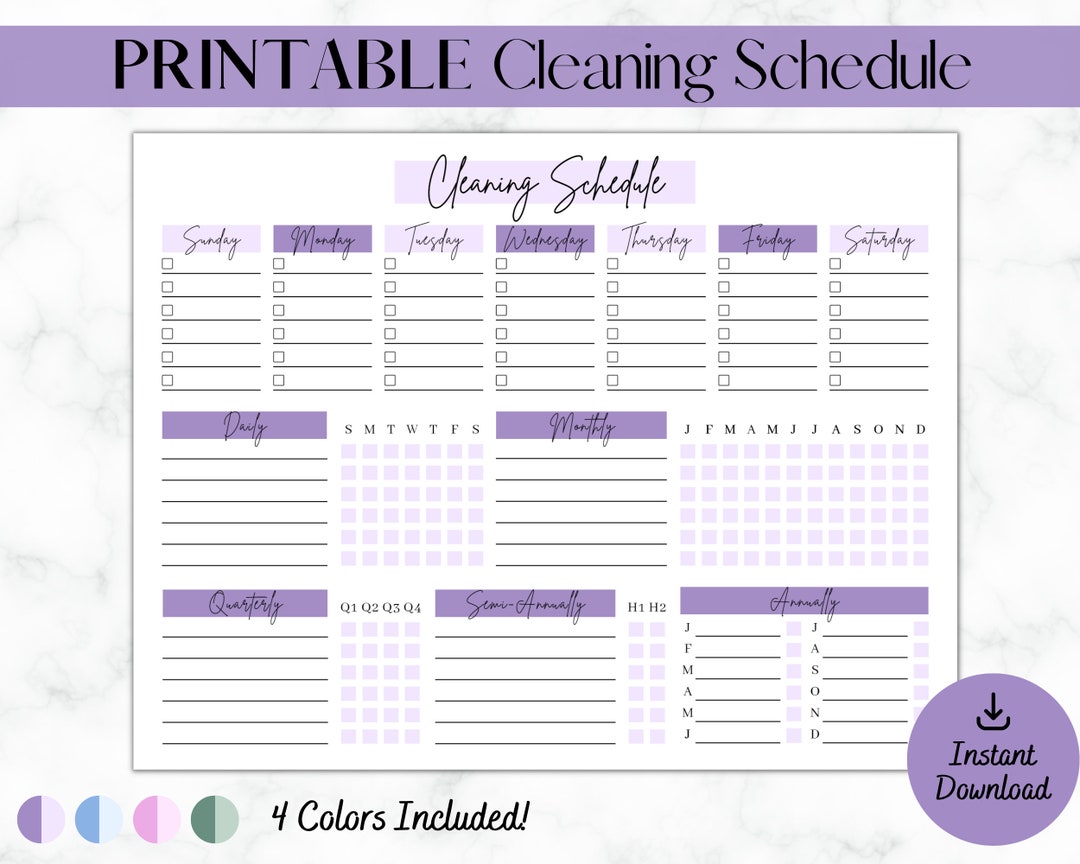 Printable Cleaning Schedule Template Household Cleaning Pre-filled ...