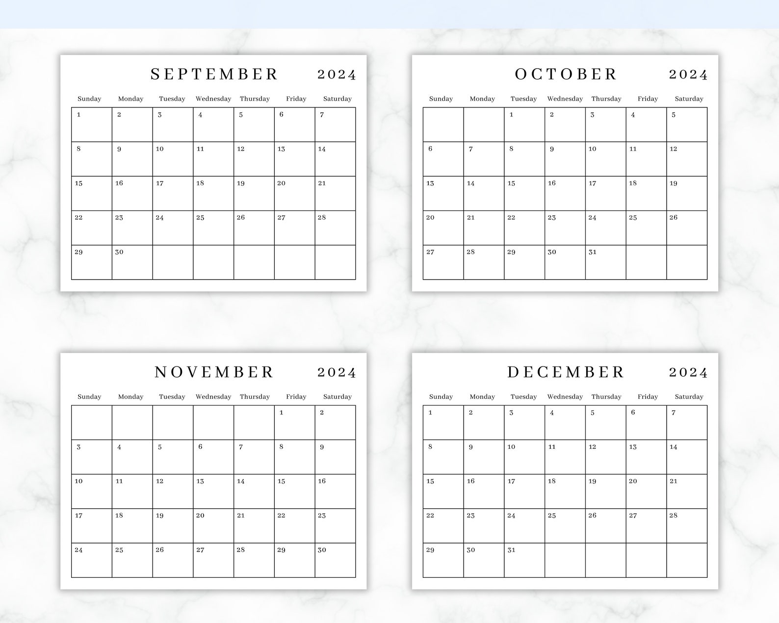 Printable Minimalist 2024 Calendar Template Digital Monthly Calendar ...