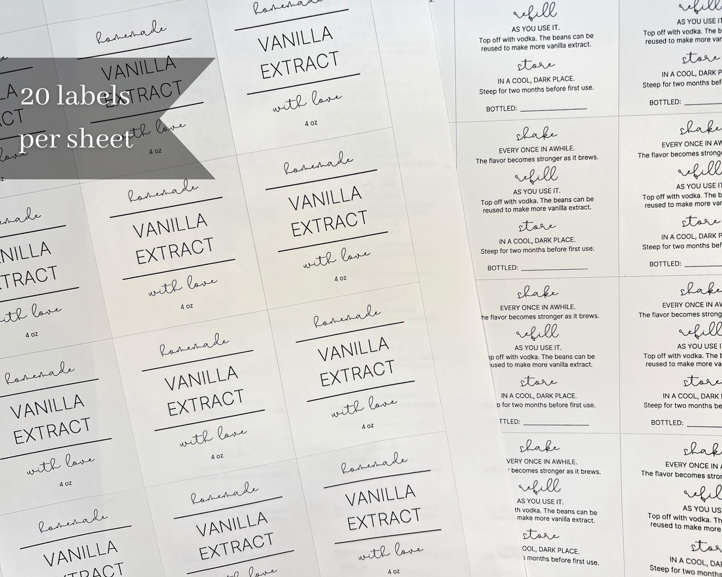 Personalized Vanilla Extract Labels Set of 20 Stickers Front Back ...