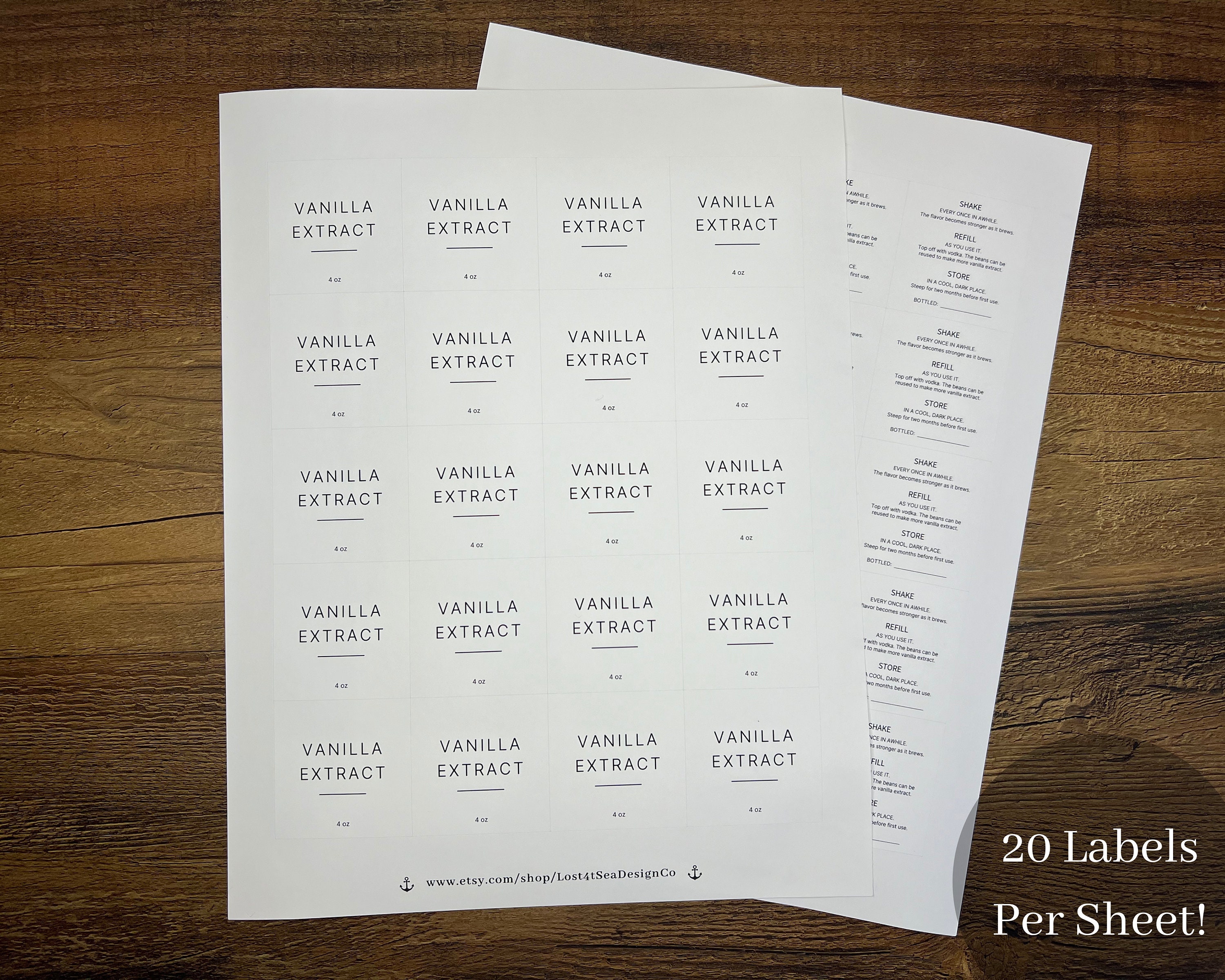 Personalized Vanilla Extract Labels Set of 40 Stickers Front Back Water ...