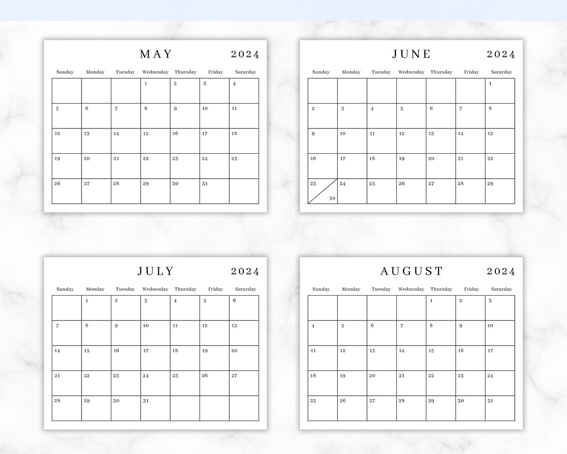 Printable Minimalist 2024 Calendar Template Digital Monthly Calendar ...