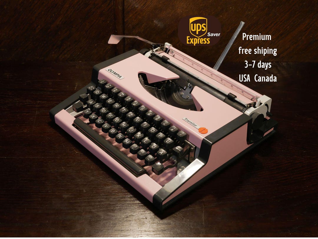 Pink Typewriter OLYMPIA TRAVELLER QWERTZ Typewriter Working 70s With ...
