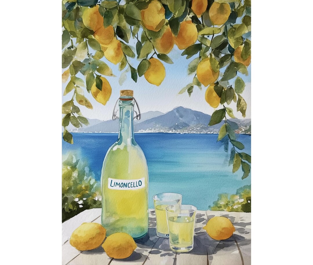 Limoncello Watercolor Art Print: Italian Kitchen Wall Decor - Etsy