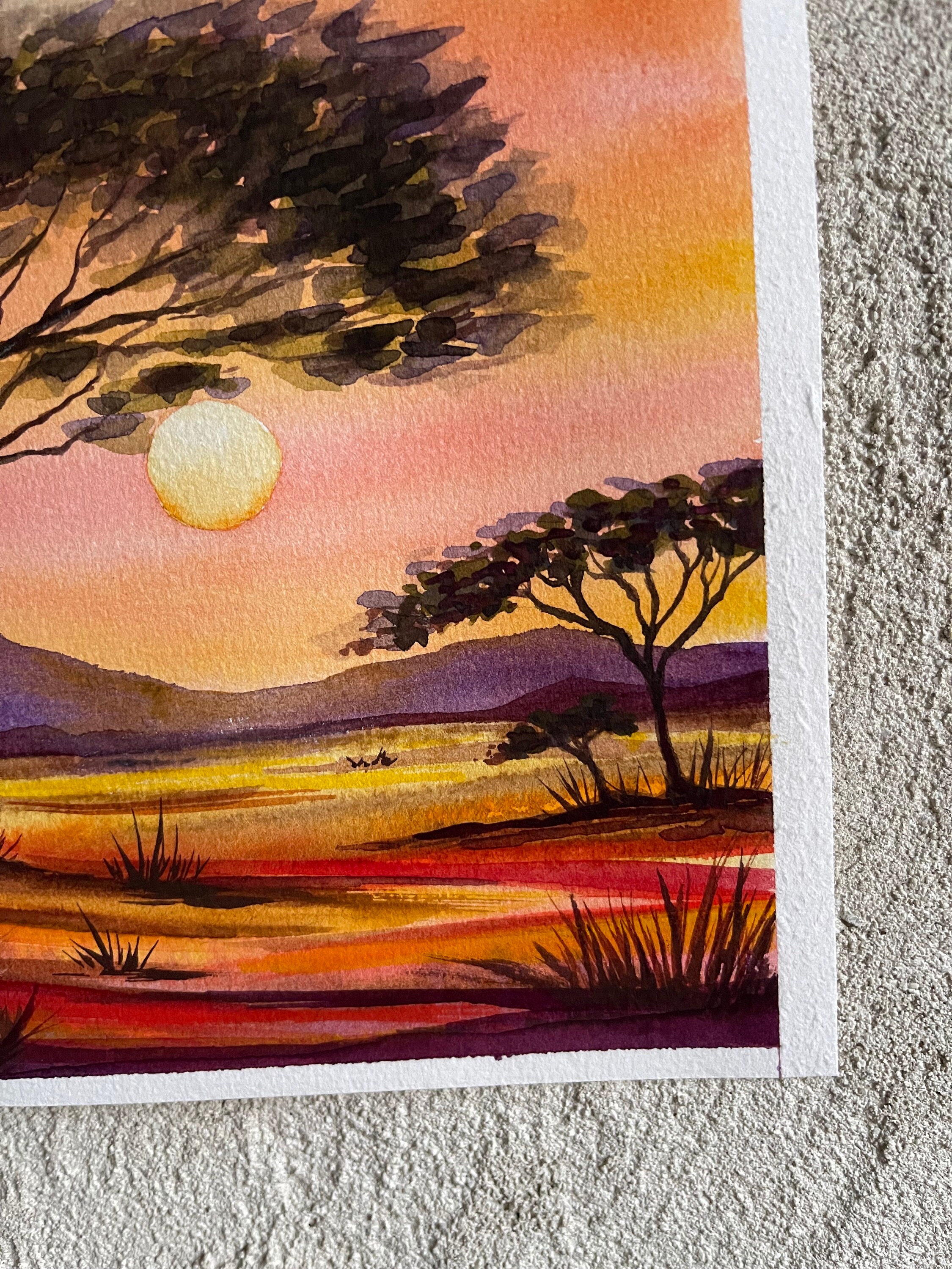 African Savanna Original Watercolor Painting Wild Desert Landscape Wall ...